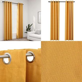 vidaXL Verdunkelungsvorhänge Ösen Leinenoptik 2 Stk. Gelb 140x225 cm - Verdunkelungsvorhänge - Leinenlook - Gelbe Vorhänge - Wohnraumdekoration