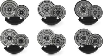 Excelsa Etnik Teller-Set, 18-teilig, Keramik, Weiß und Schwarz