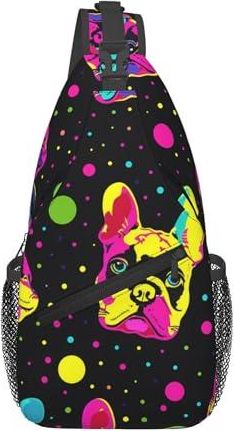 Generic Sacoche Tactique Bouledogue color&eacute;, chien mignon Antivol Sling Sac &agrave; Bandouli&egrave;re Mode Crossbody Bag pour Homme Femme Randonn&eacute;e