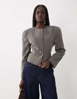 Asos blazer cintr&eacute; &agrave; &eacute;paules arrondies gris