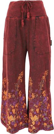 Guru Shop Palazzohose, Boho Baumwollhose, Hippiehose mit Blüten, Schlaghose - Weinrot, Damen, Baumwolle, Size:XL