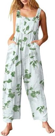Generic EMUKFD Salopette boh&egrave;me pour femme - Style ethnique vintage - Patchwork - Jambe large - Imprim&eacute; floral - Combinaison d&eacute;t&eacute; d&eacute;contract&eacute;e - Barboteuse bo