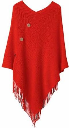 Generic Poncho Femme Hiver Chaud Chale Femme Hiver Chaud Cape Femme Effet enveloppant Ch&acirc;le Tricot&eacute; Ajour&eacute; Boutons Franges L&eacute;ger Superposition Douce