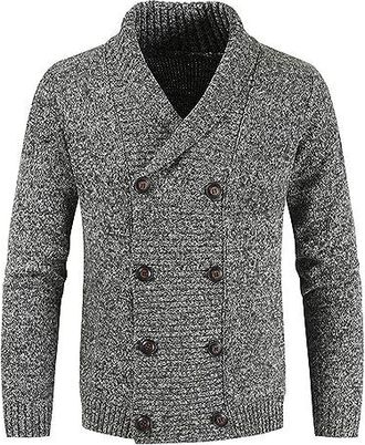Generic Cardigan pour homme &agrave; double boutonnage ouvert sur le devant en laine tricot&eacute;e polyvalente col montant manches longues manteau d&eacute;contract&eacute;, 03 _gris, 