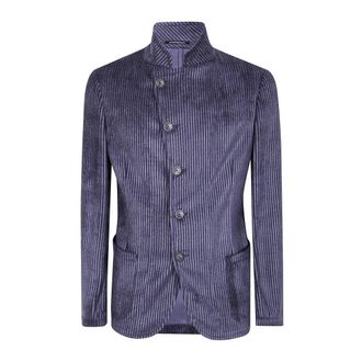Emporio Armani Homme, Vestes, Bleu, Taille: L Veste &agrave; Rayures et Col Montant