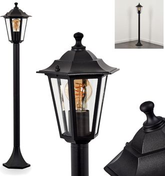 HOFSTEIN Au&szlig;enwegeleuchte Loria, Wegeleuchte aus Metall/Glas in Schwarz/Klar, Au&szlig;enleuchte in antikem Look, 107 cm, Gartenlampe, Gartenbeleuchtung IP44, 1 x E2