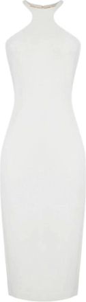Elisabetta Franchi Femme, Robes, Blanc, Taille: 42 FR Robe Midi avec D&eacute;tails Bijoux