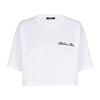 Balmain T-Shirt mit Signaturstickerei - - Tops - Damen - Wei&szlig; - XL