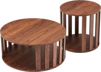 Oviala Couchtische, ausziehbar, Holzoptik, rund, &Oslash; 50 und &Oslash; 75 cm, dunkles Holz