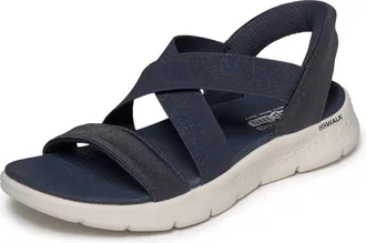 Skechers Sandale SKECHERS GO WALK FLEX SANDAL-GLIMMER UP, Damen, Gr. 38, navy, Textil, Glitzer, Schuhe Sandale, Sommerschuh, Schlupfschuh mit Goga Mat Foatbed