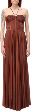 Pinko Pinko, Femme, Robes, Brun, Taille: 44 FR Robe Maxi Pliss&eacute;e Encolure Coeur