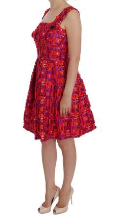 Dolce & Gabbana Womens Pink Patterned A-Line Above Knees Dress Polyester