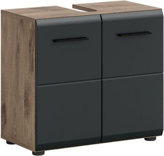 ebuy24 Ice Waschbeckenunterschrank 2 T&uuml;ren Schwarz matt, Eiche Dekor