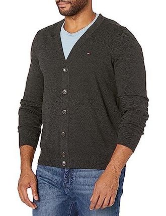Tommy Hilfiger Cardigan en coton pour homme, Gris anthracite Hthr/Th Deep Knit Noir, Taille XS
