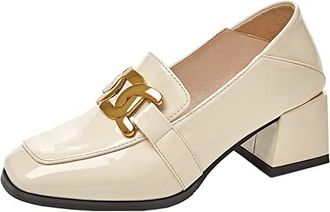 Smilice Mocassins décontractés à bout carré pour femme avec petit talon, beige, 35 EU