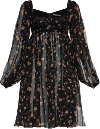 Dolce & Gabbana Femme, Robes, Noir, Taille: 36 FR Petite robe en mousseline &agrave; imprim&eacute; floral