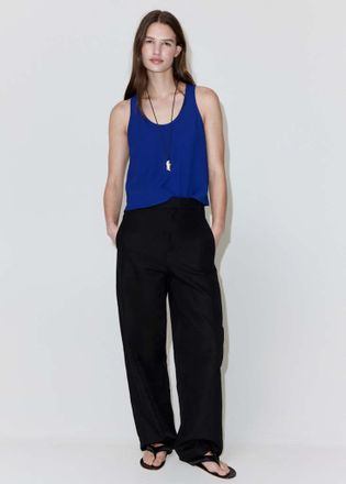 Mango Crop top fluide bleu - Femme - XXS - MANGO