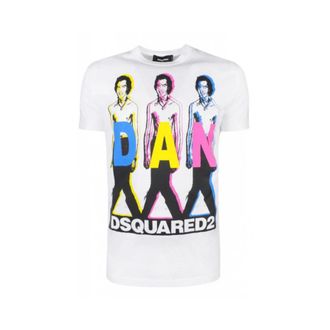 Dsquared2 Wei&szlig;es Baumwoll-T-Shirt Hergestellt in Italien - - Tops - Herren - Mehrfarbig - S