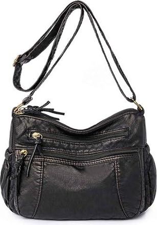 Generic Sac &agrave; bandouli&egrave;re en cuir d&eacute;lav&eacute; pour femme, sac &agrave; bandouli&egrave;re tendance, grande capacit&eacute;, sac &agrave; d&eacute;jeuner carr&eacute; en polyur&eacute;thane, sac &agrave; d&eacute;jeuner avec ba
