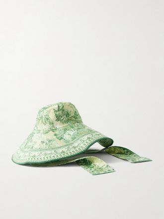Alemais Sara Embroidered Printed Linen Sunhat - Green