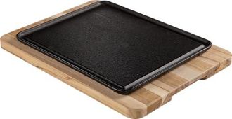 Tramontina Servierschale aus Gusseisen mit Teakholz-Tablett, 35 x 25 cm, Churrasco Essencial