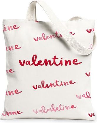 Generic Sacs fourre-tout en toile pour la Saint Valentin, motif romantique avec inscription &laquo; Love Script &raquo;, sacs d&eacute;picerie r&eacute;utilisables, l&eacute;gers et lavables,