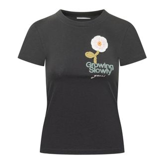 Ganni Femme, Tops, Noir, Taille: 42 FR Crochet-Patch Baby T-Shirt