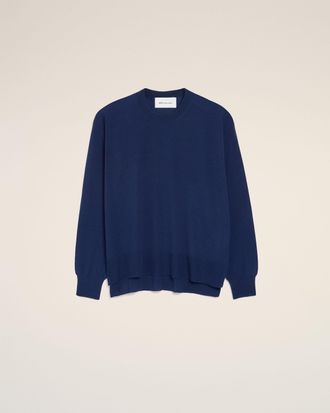 Ami Pull Bleu Col Rond Ami De Coeur en Laine Fine Encre - XXS - Unisex