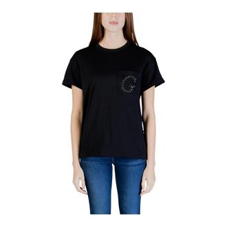 Guess Kurz&auml;rmeliges T-Shirt mit Rundhalsausschnitt und einer Tasche - - Tops - Damen - Schwarzk - XS