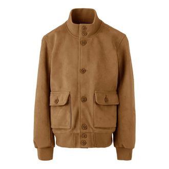 Bomboogie Femme, Vestes, Brun, Taille: 48 FR Blouson en cuir de daim avec poches plaqu&eacute;es