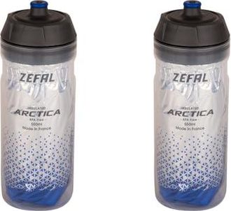 Zéfal Set Arctica 55 Fahrrad Trinkflasche isoliert, 550ml, geruchsneutrale, wasserdichte Thermo Sportflasche, BPA-frei, Silber/Blau, 2 Stück