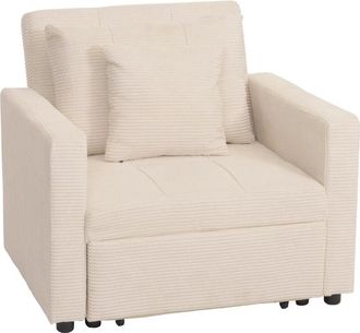 Hhg Schlafsessel HHG-905, Klappsessel Gästebett Relaxsessel, Liegefläche 200x100cm Stoff/Textil Cord creme-weiß