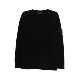 Stone Island Pull en maille &agrave; col rond avec texture c&ocirc;tel&eacute;e et &eacute;cusson logo - Homme - Pulls - Noir - Taille: XL