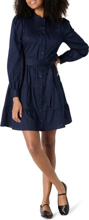 Amazon Essentials Damen Gestuftes Regular-Fit-Hemdblusenkleid aus Baumwollsatin, Marineblau, XXL