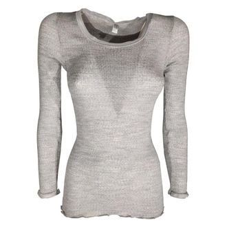Lisanza Top &agrave; Manches Longues C&ocirc;tel&eacute; avec Bordure en Tulle - Femme - Pulls - Gris - Taille: 44 FR