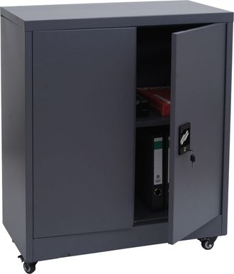 Mendler Aktenschrank HWC-O50, Büroschrank Stahlschrank mit Rollen, 2 Türen abschließbar, Stahl 98x80x40cm - dunkelgrau