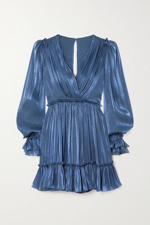 Costarellos Lavina Minikleid Aus Georgette Mit R&uuml;schen In Metallic-optik - Blau