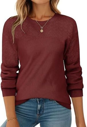 Zeagoo Pull dhiver en Maille &agrave; Manches Longues pour Femme Pull &agrave; Col Rond Coupe Ample Haut Chaud en Maille Rouge vin XXL