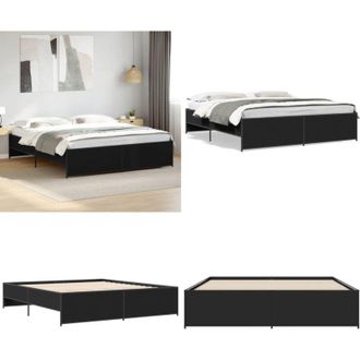 vidaXL Bettgestell Schwarz 180x200 cm Holzwerkstoff und Metall - Schlafzimmerbettw&auml;sche - Doppelbett - Boxspringbett - Lattenrost - Bettrahmen - Home &