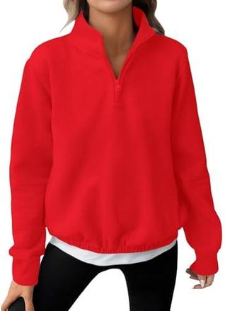 Generic Sweat-shirts pour femmes - Coupe semi-zipp&eacute;e - D&eacute;contract&eacute; - Quarter - Fermeture &eacute;clair - Tenue dautomne - Couleur unie - Hauts avec poches - Veste de