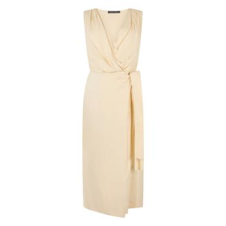 Alberta Ferretti Femme, Robes, Beige, Taille: 38 FR Robe Longue Col V avec Ceinture Int&eacute;gr&eacute;e