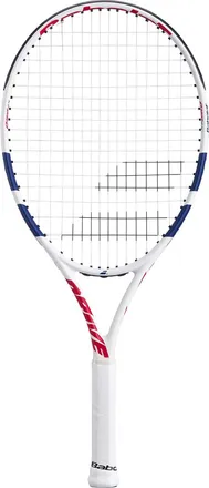 Babolat Tennisschl&auml;ger Modell Drive Junior, TU, Wei&szlig;/Blau, Leicht, Griff f&uuml;r kleine H&auml;nde, Besaitungsmuster 16x19 Offen 16x17, aus Graphit und Aluminium, Idea