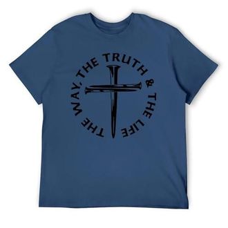 Generic T-shirt avec inscription chr&eacute;tienne - J&eacute;sus The Way The Truth and Life John 146 Cross Faith Tee pour homme, Style marine, M
