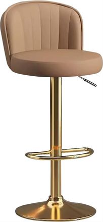 Generic Verstellbarer Barhocker Aus Leder mit R&uuml;ckenlehne, Drehbarer Tresenstuhl - Braun Gepolsterter Sitz Und Goldene Beine f&uuml;r K&uuml;che, Esszimmer Und Hausbar
