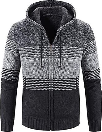 Generic Cardigan dhiver d&eacute;contract&eacute; &agrave; capuche avec fermeture &eacute;clair &agrave; manches longues et poche pour homme, gris fonc&eacute;, XXL