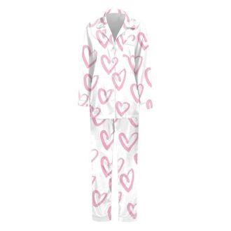 Generic 2026 Saint-Valentin dames mode imprim&eacute; maison v&ecirc;tements costume ample et confortable d&eacute;contract&eacute; chemise &agrave; manches longues pantalon deux pi&egrave;ces, rose,