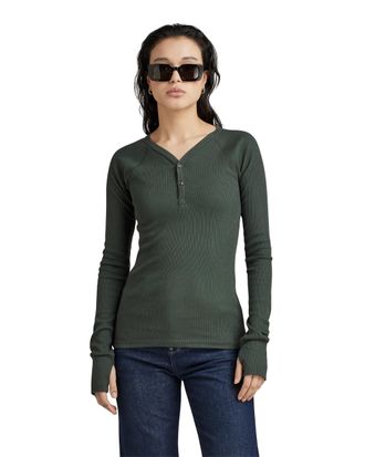 G-Star RAW Damen Slim Rib Henley ls wmn, Grau (Graphite D23342-D289-996), XXS