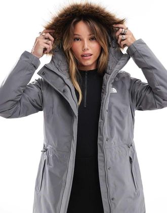 The North Face Zaneck - Isolierter Parka in Grau mit Kapuze mit Kunstpelzbesatz