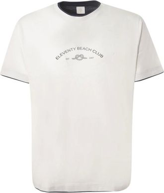 Eleventy Homme, Tops, Blanc, Taille: XL T-shirt Blanc &agrave; Col Rond avec Rayure Bleue