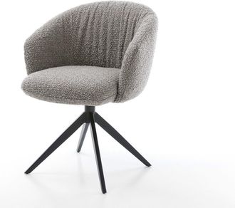 DELIFE Drehstuhl Caja-Flex mit Armlehnen Bouclé Silbergrau Kreuzgestell breit Schwarz 360° drehbar Wippfunktion Taschenfederkern, Esszimmerstühle